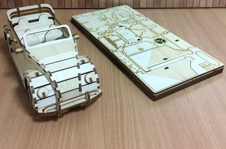 Laser Cut Wooden Volkswagen Beetle Cabrio 3D Puzzle Model With Assembly ...