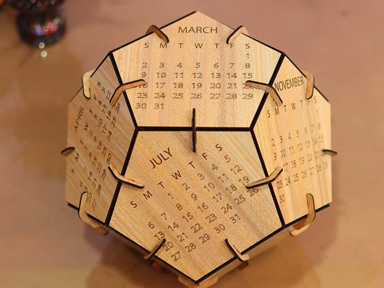 Laser-cut Wooden Pentagon Shaped 2025 Calendar, Unique Plywood ...