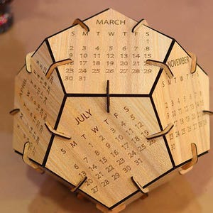 Laser-cut Wooden Pentagon Shaped 2025 Calendar, Unique Plywood ...