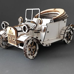 Classic Wooden Retro Car 3D Puzzle Model Kit With Assembly Instructions ...