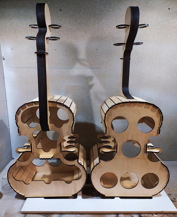 Designer Wooden Cello Violin Bottle Holder, Laser Cut Wooden Minibar ...