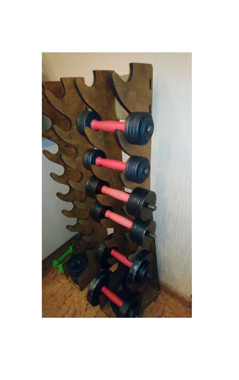 Wall Mounted Wooden Dumbbell Rack, Laser Cut Dumbbell Stand, Home Gym ...
