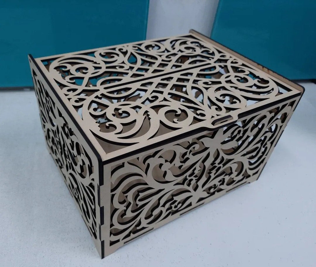 Decorative Wedding Box With Card Slot Wooden Laser Cut Box With Lid ...