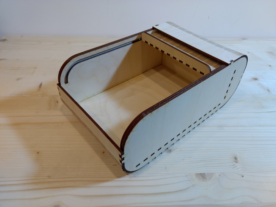 Laser Cut Wooden Roll Top Box, Storage Plywood Slider Top Container ...