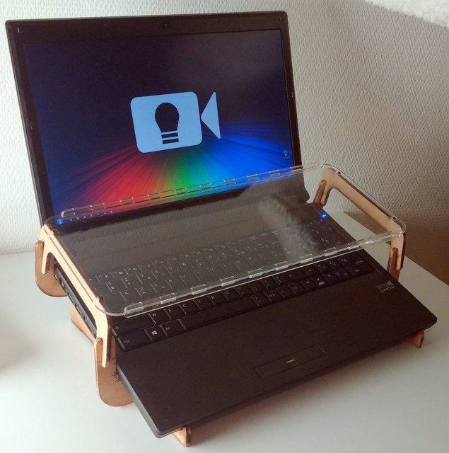 Wooden Laser Cut Laptop Stand With Handles and Plexiglass Keybord Shelf ...