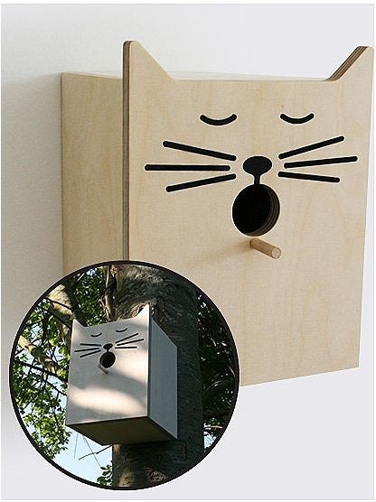Funny Wooden Cat Face Birdhouse Laser Cut Sylwester Bird Box Digital ...