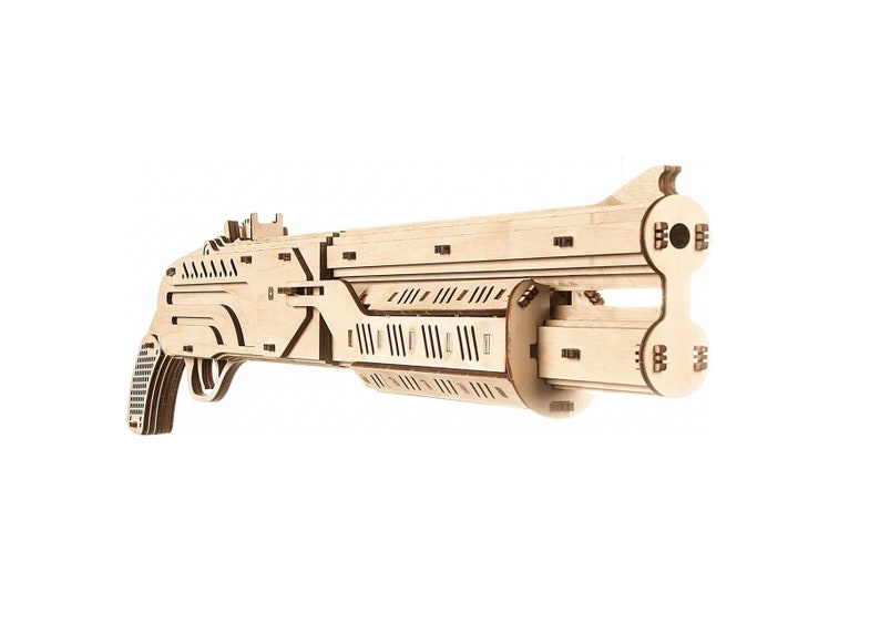 Laser Cut Wooden Pump Action Shotgun Rifle 3D Puzzle Model, Rubber Band ...