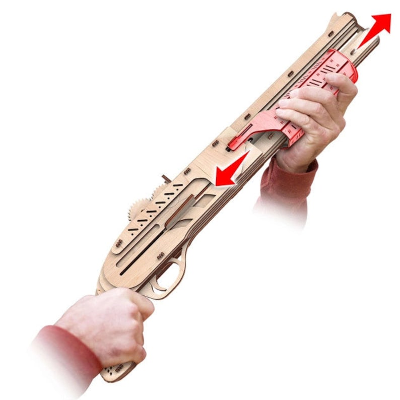 Laser Cut Wooden Pump Action Shotgun Rifle 3D Puzzle Model, Rubber Band ...