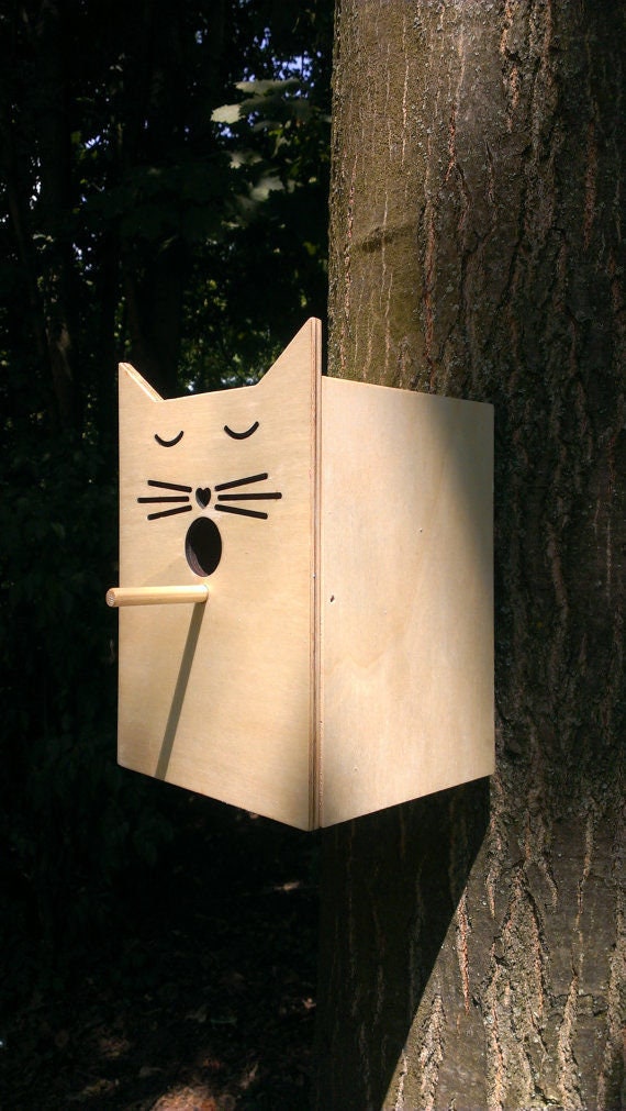 Funny Wooden Cat Face Birdhouse Laser Cut Sylwester Bird Box Digital ...