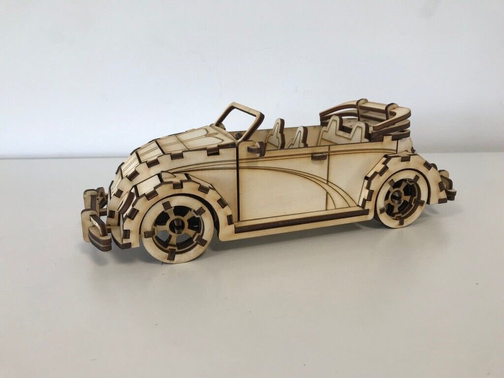 Laser Cut Wooden Volkswagen Beetle Cabrio 3D Puzzle Model With Assembly ...