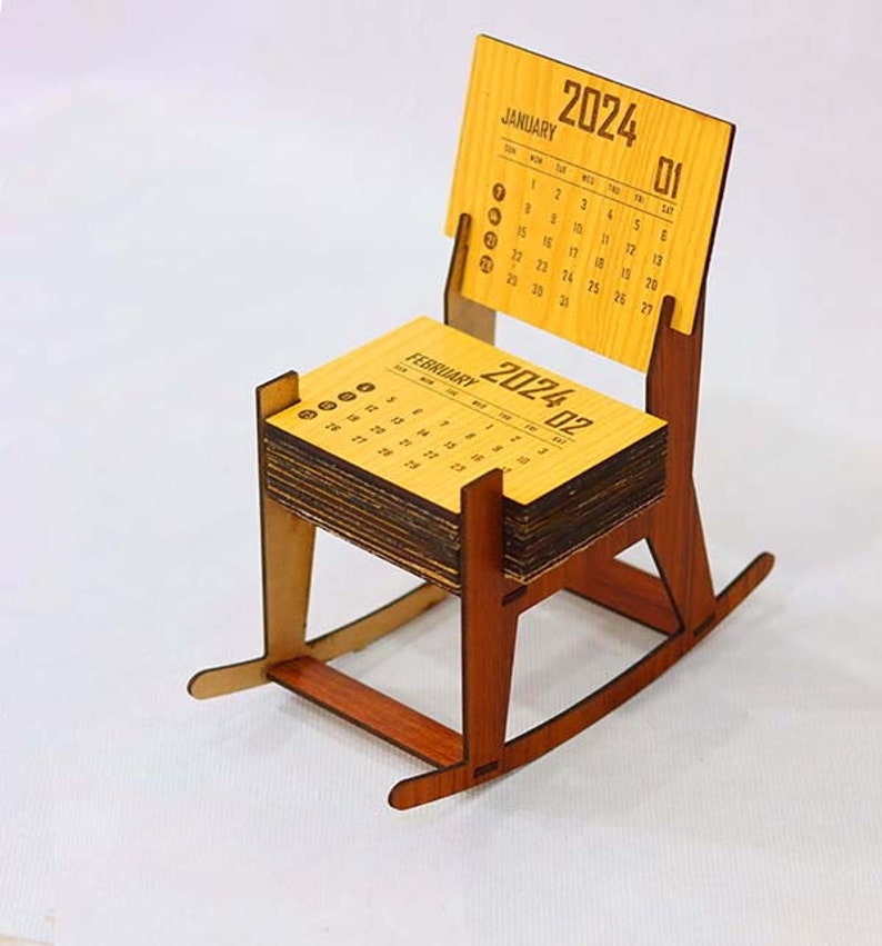Miniature Wooden Desk Calendar, Laser Cut Plywood Rocking Chair Office ...