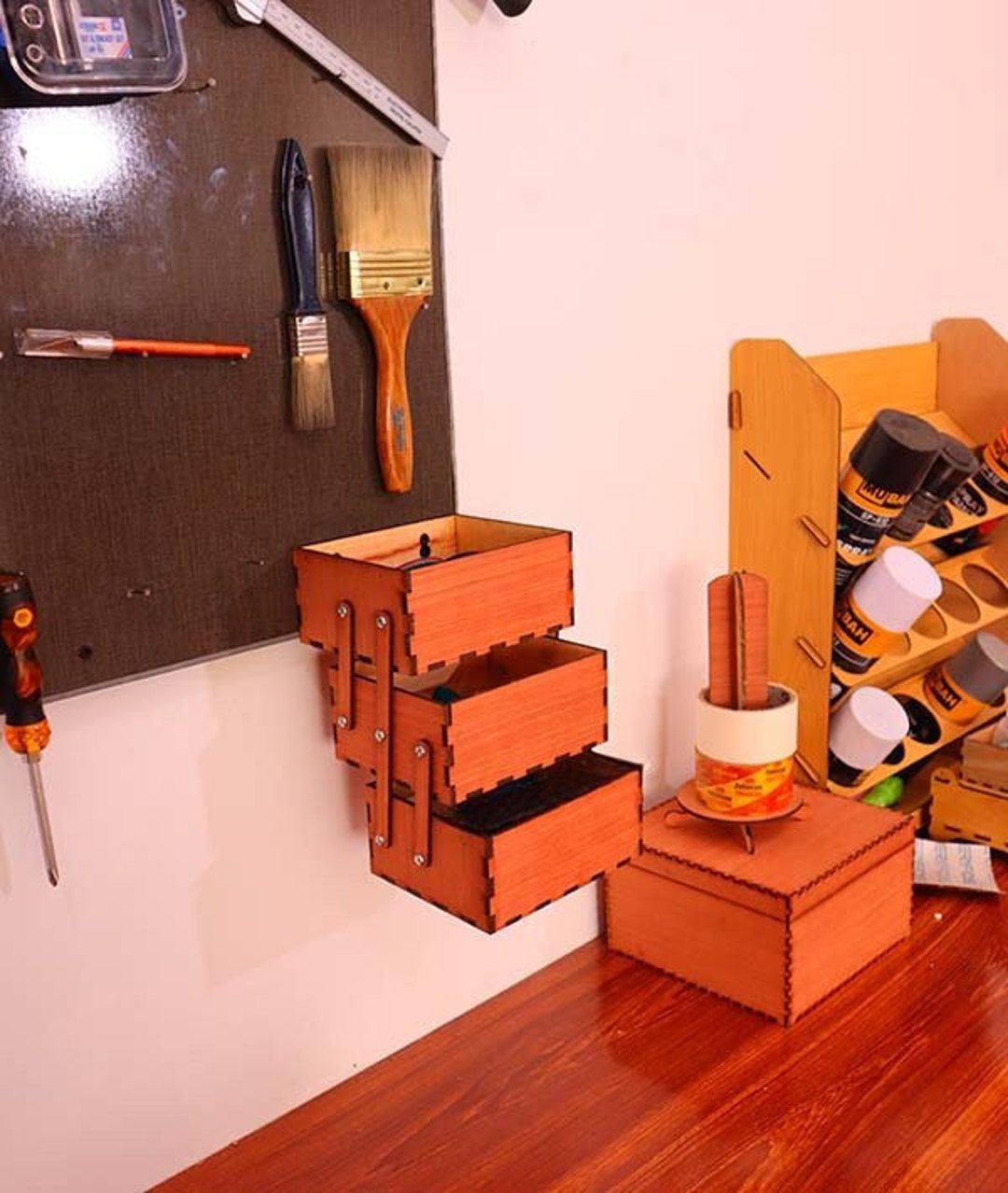 Wall Mounted Wooden Stackable Box With Drawers Laser Cut Plywood ...