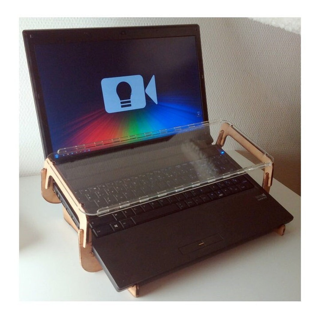 Wooden Laser Cut Laptop Stand With Handles and Plexiglass Keybord Shelf ...
