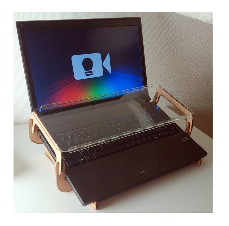 Wooden Laser Cut Laptop Stand With Handles and Plexiglass Keybord Shelf ...