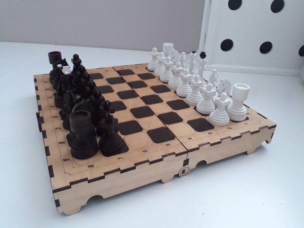 Wooden Portable Chess Set, Laser Cut Plywood Chessboard Vector Template ...