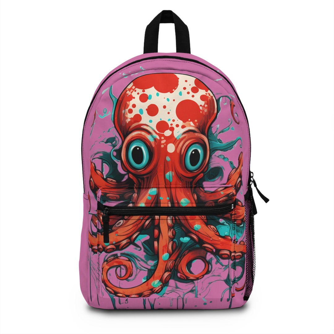 School Backpack Graffiti Octopus in Light Pink - Etsy