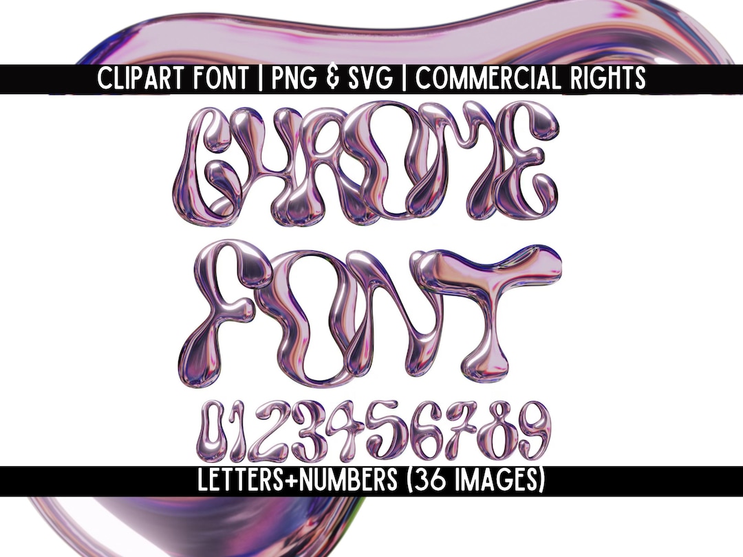 Pink Chrome Font: 3D Metallic Letters, Numbers, Punctuation (PNG SVG ...