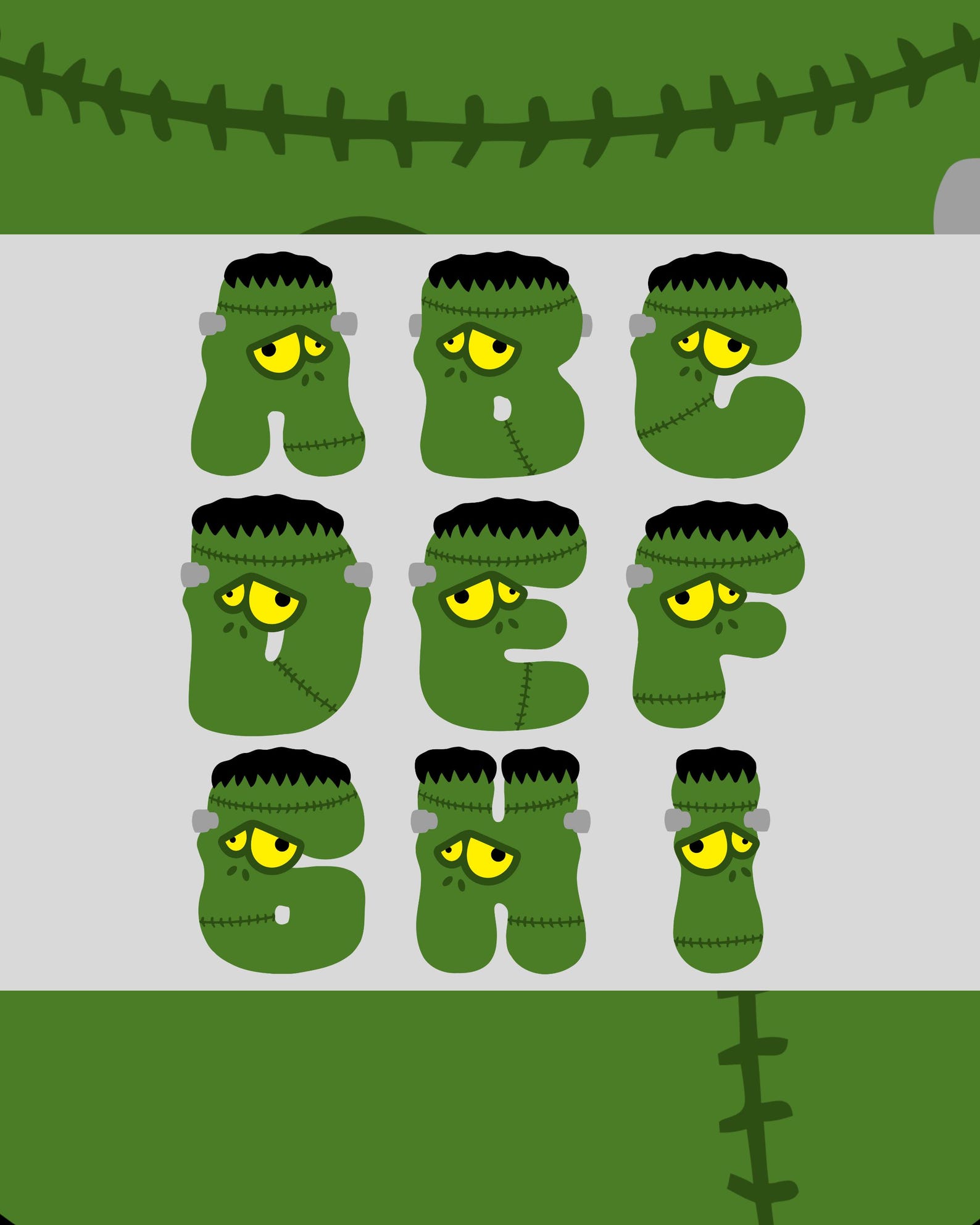 Frankenstein Monster Alphabet Letters: Spooky Halloween Horror Font ...