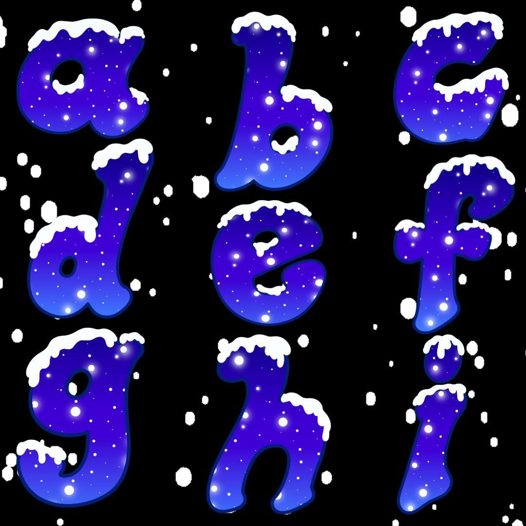 Winter Snow Sky Letters Font PNG SVG, Frozen Alphabet, 3D Frozen ...