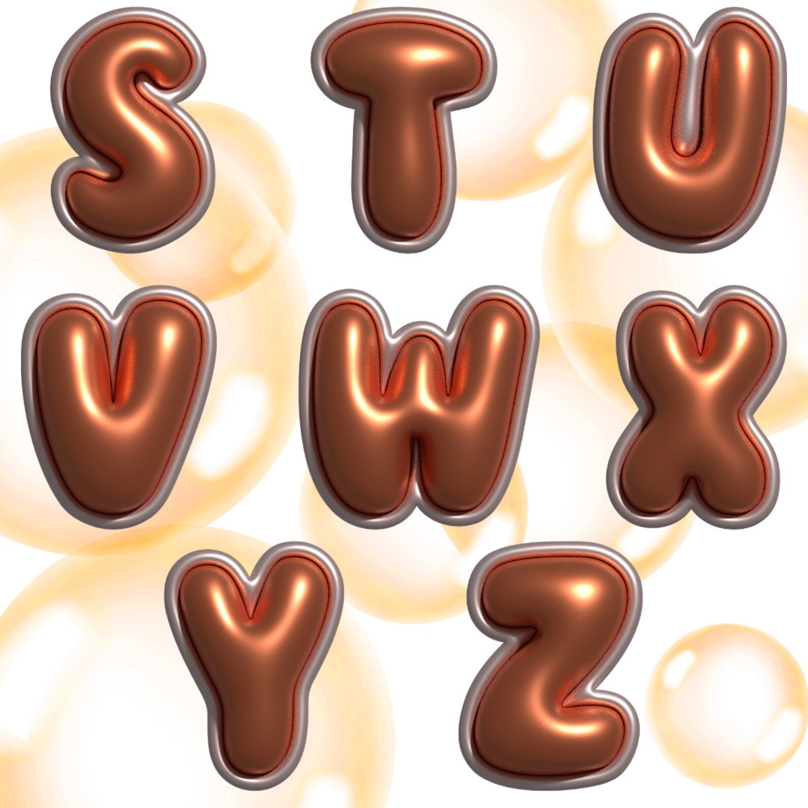 3D Bubble Letters Bronze Font PNG SVG, Chocolate Bubbly Letter, Cute ...