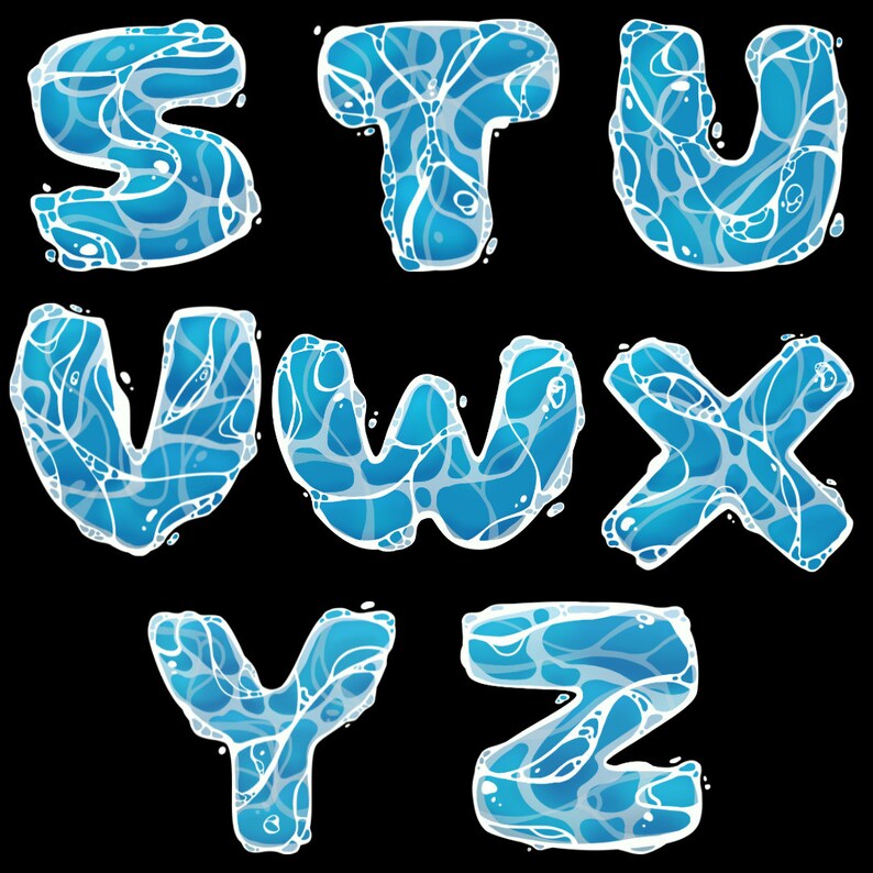 3D Water Letters Font PNG Svg,licuid, 3D Water Letters Bundle for ...