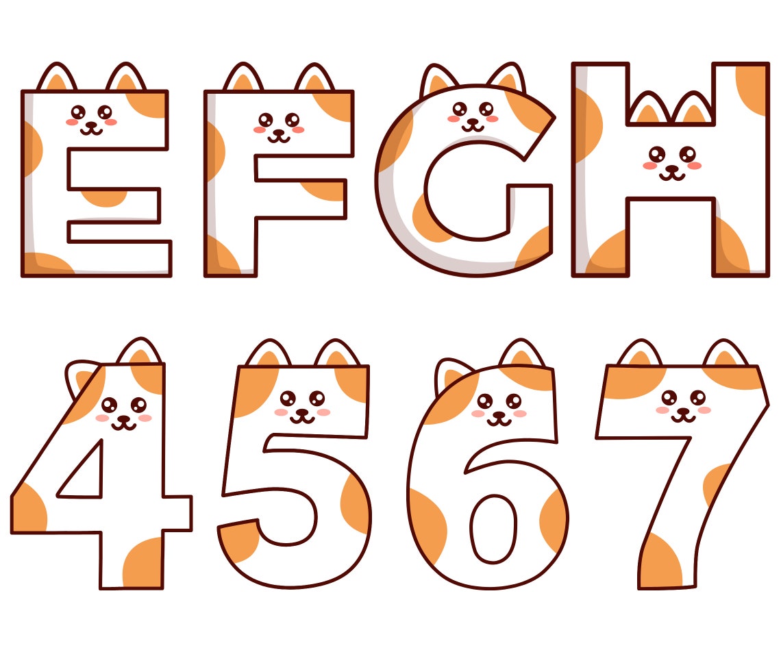 Cute A-Z Letters & Numbers Clipart Set SVG PNG JPG, Cat Alphabet ...