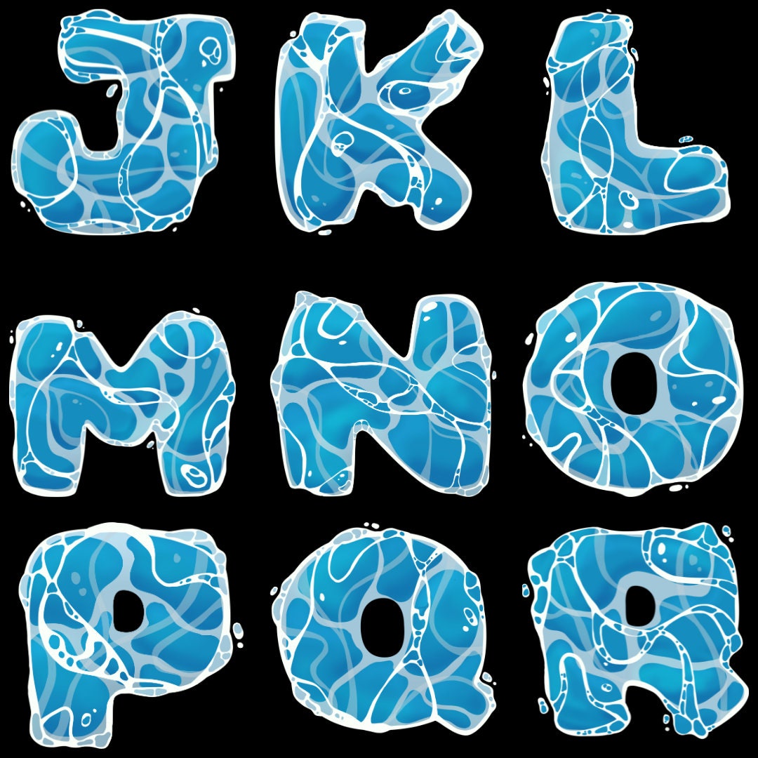 3D Water Letters Font PNG Svg,licuid, 3D Water Letters Bundle for Cricut, Canva and Adobe, Fruit ...