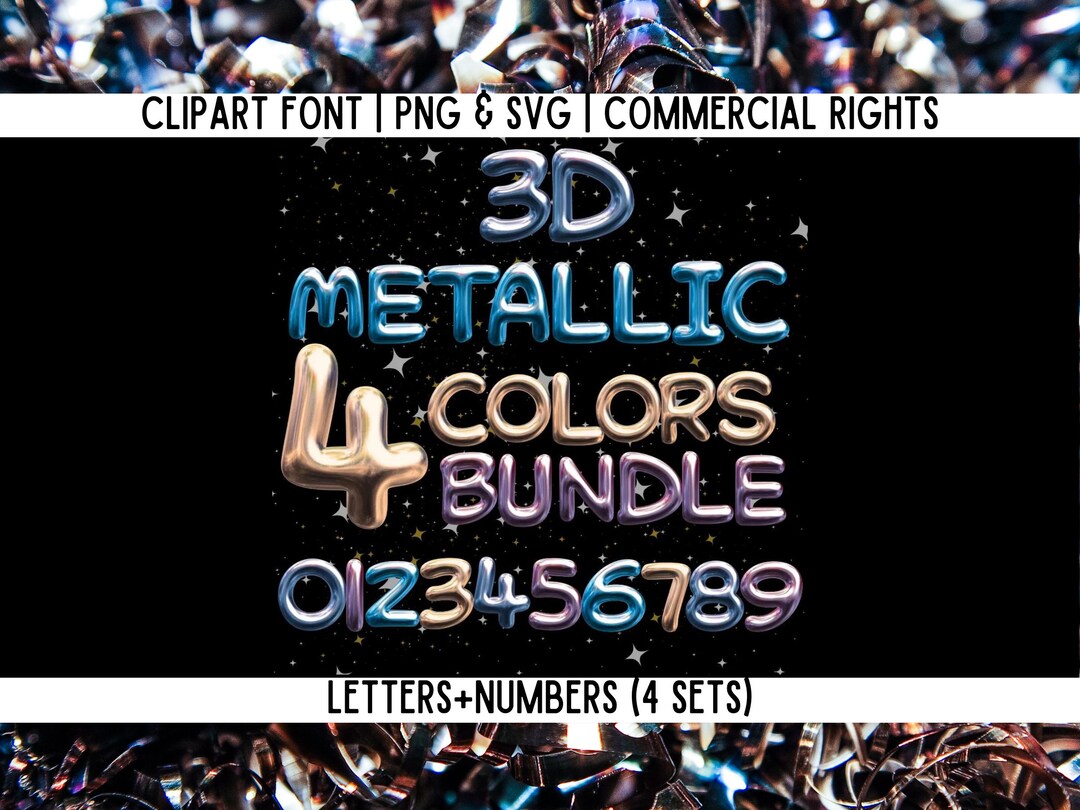 3D Chrome Letters 4 Metallic Fonts Bundle PNG SVG, Chrome Letter ...