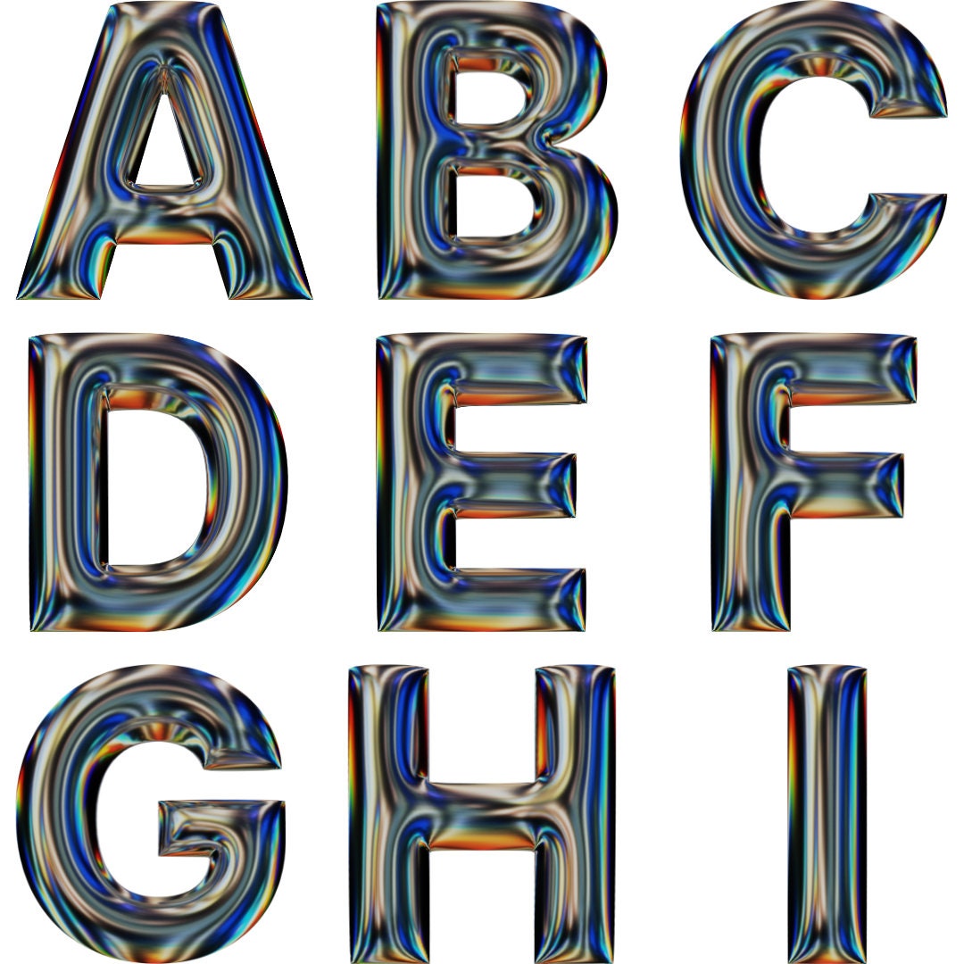 3D Black Chrome Font PNG SVG, Chrome Letters, Shiny Letters, Metallic ...