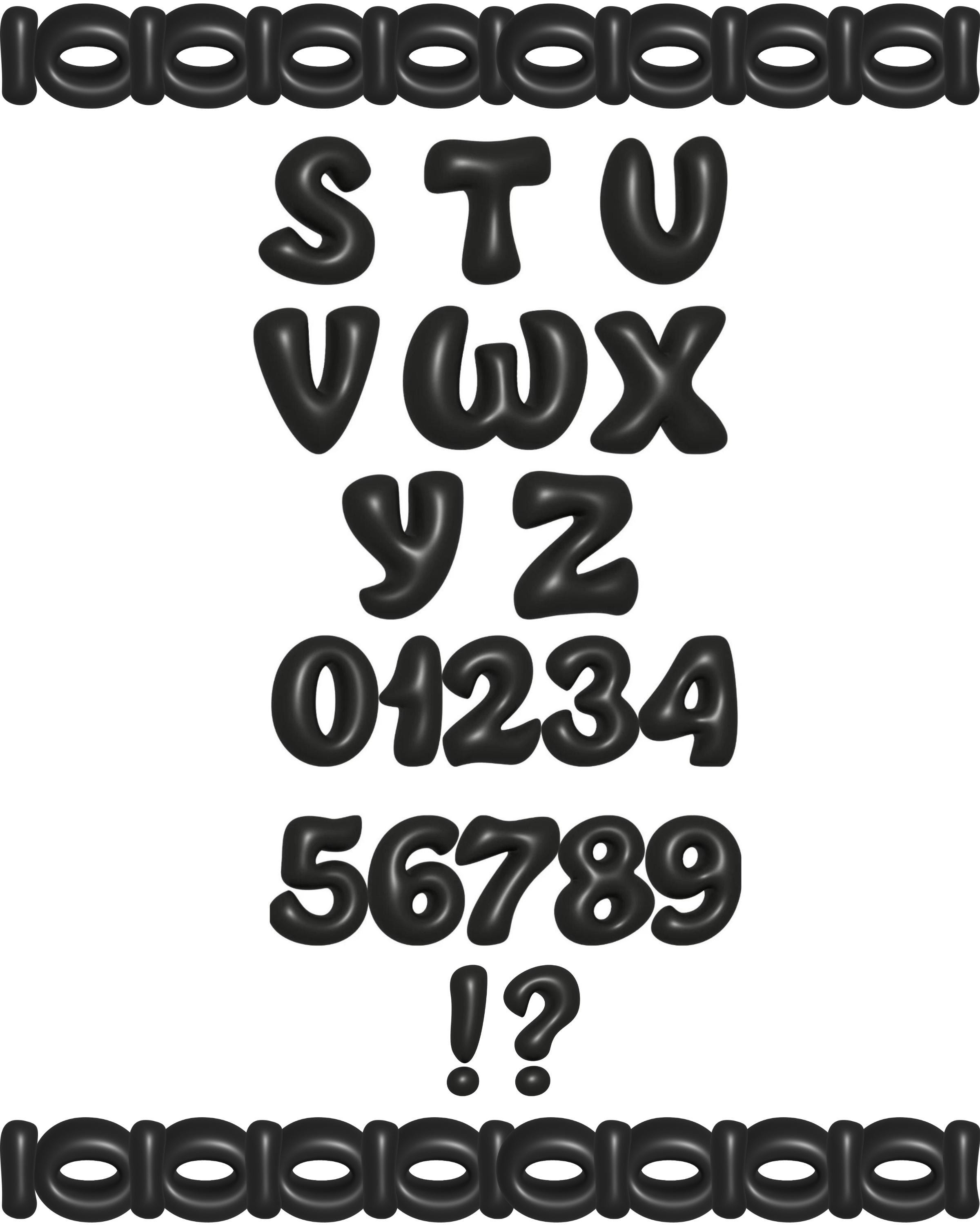 Black Bubble Font: PNG SVG 3D Letters, Numbers, Punctuation - Etsy