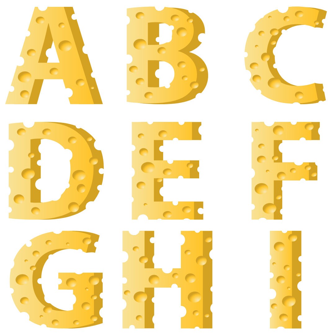 3D Cheese Typography Clipart Letters & Numbers SVG PNG Files, Doodle ...
