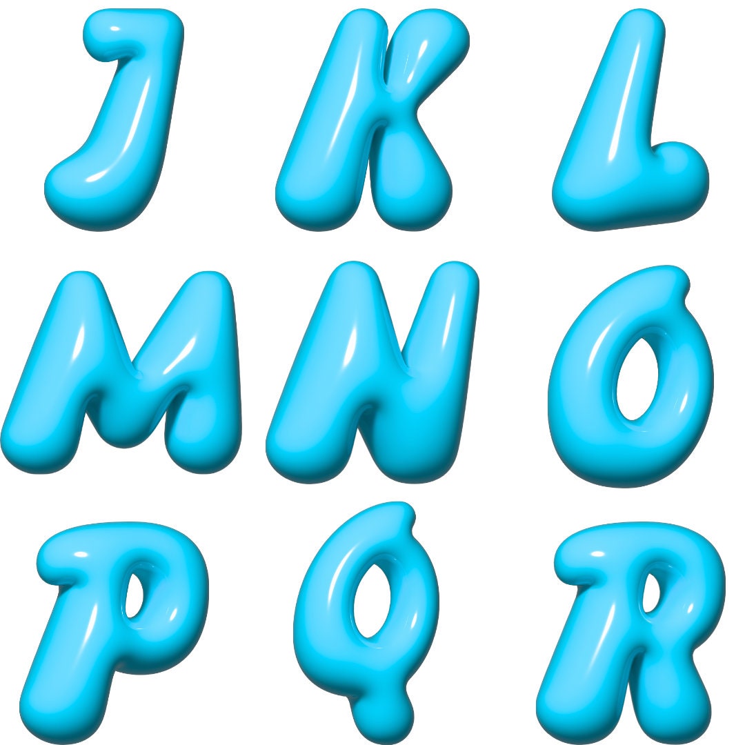 3D Bubble Letters Blue Font PNG SVG, Bubble Gum Blue Letters, Summer ...