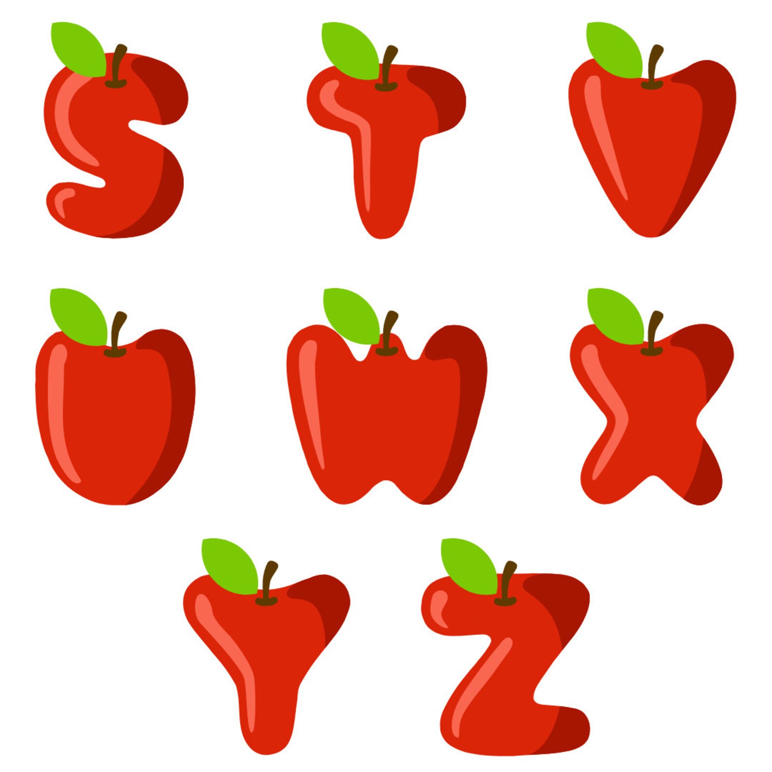 Apple Letters Font PNG SVG, Fruits Letters, 3D Cute Playful Letters ...