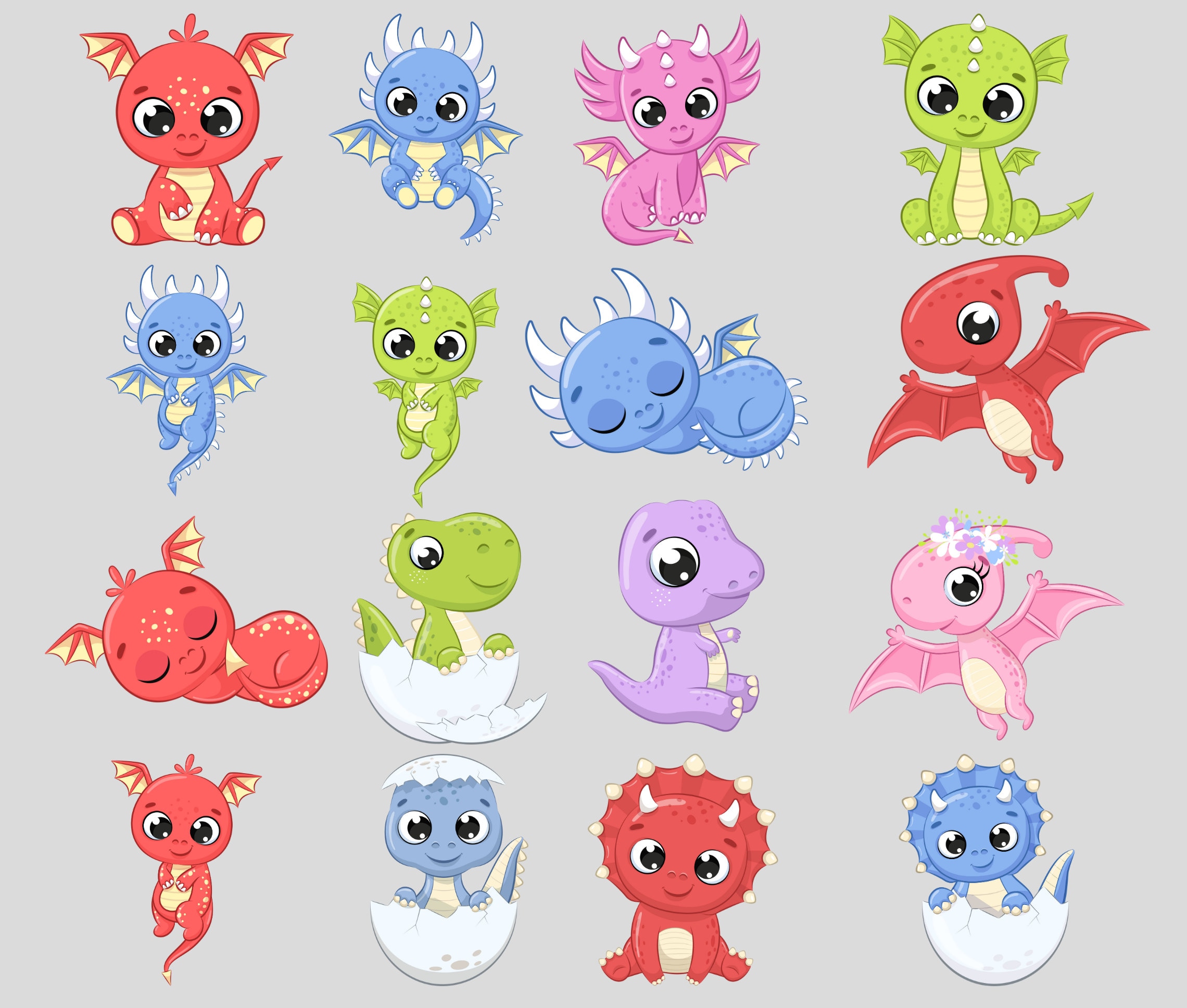 53 Cute Dinosaur Clipart Bundle SVG PNG JPG Pdf Icons, Kawaii Dinosaur ...