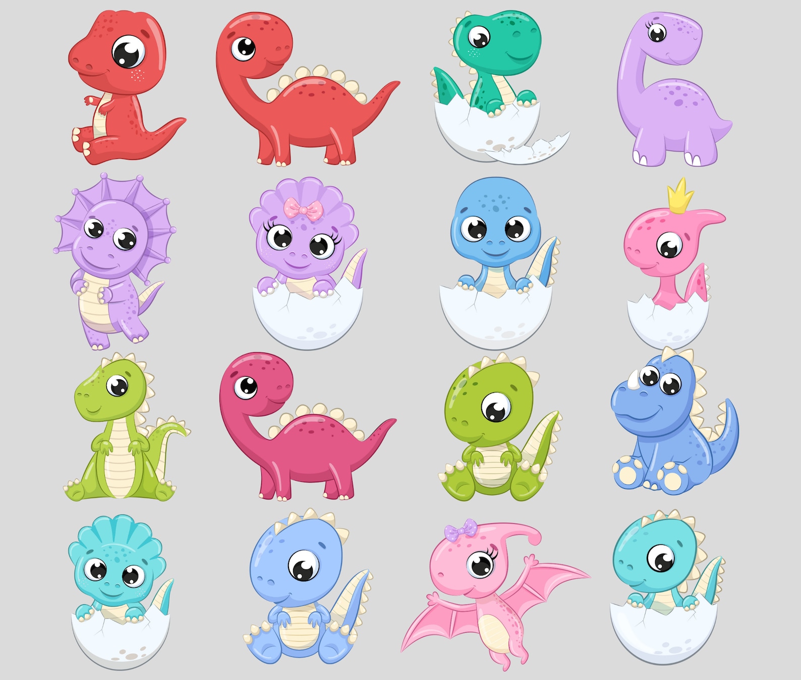 53 Cute Dinosaur Clipart Bundle SVG PNG JPG Icons, Kawaii Dinosaur ...