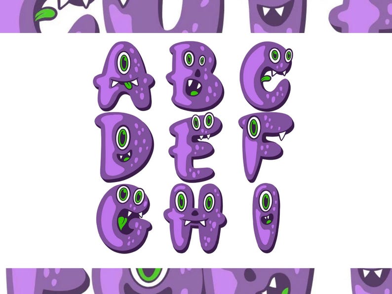 3D Monster Letters Purple Font PNG SVG, Cookie Monster Font, Halloween ...