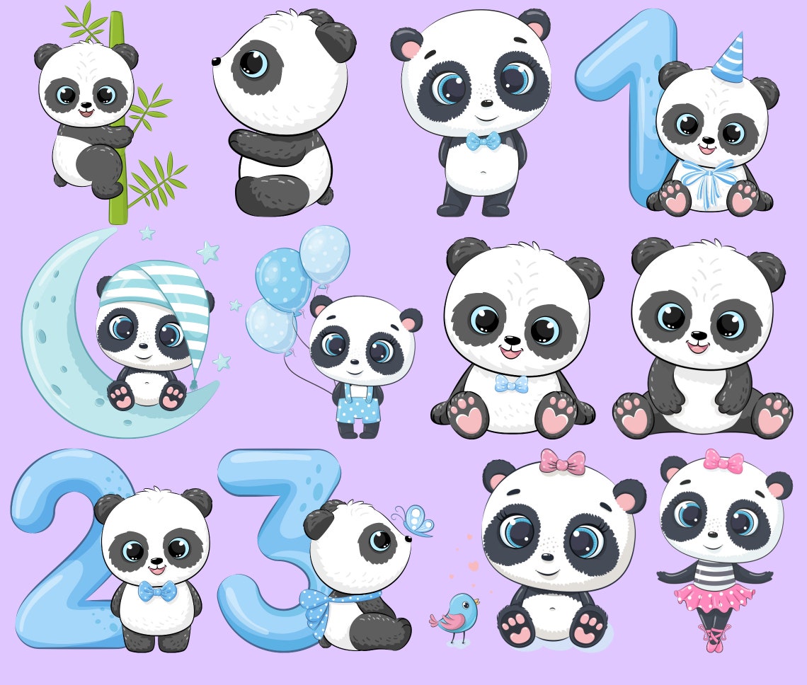 69 Cute Panda Clipart Bundle SVG PNG JPG Pdf Kawaii Panda - Etsy