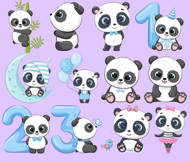 69 Cute Panda Clipart Bundle SVG PNG JPG Pdf Kawaii Panda - Etsy