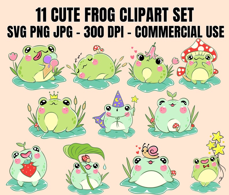 11 Cute Frog Clipart Bundle SVG PNG JPG Pdf Icons Kawaii - Etsy Australia