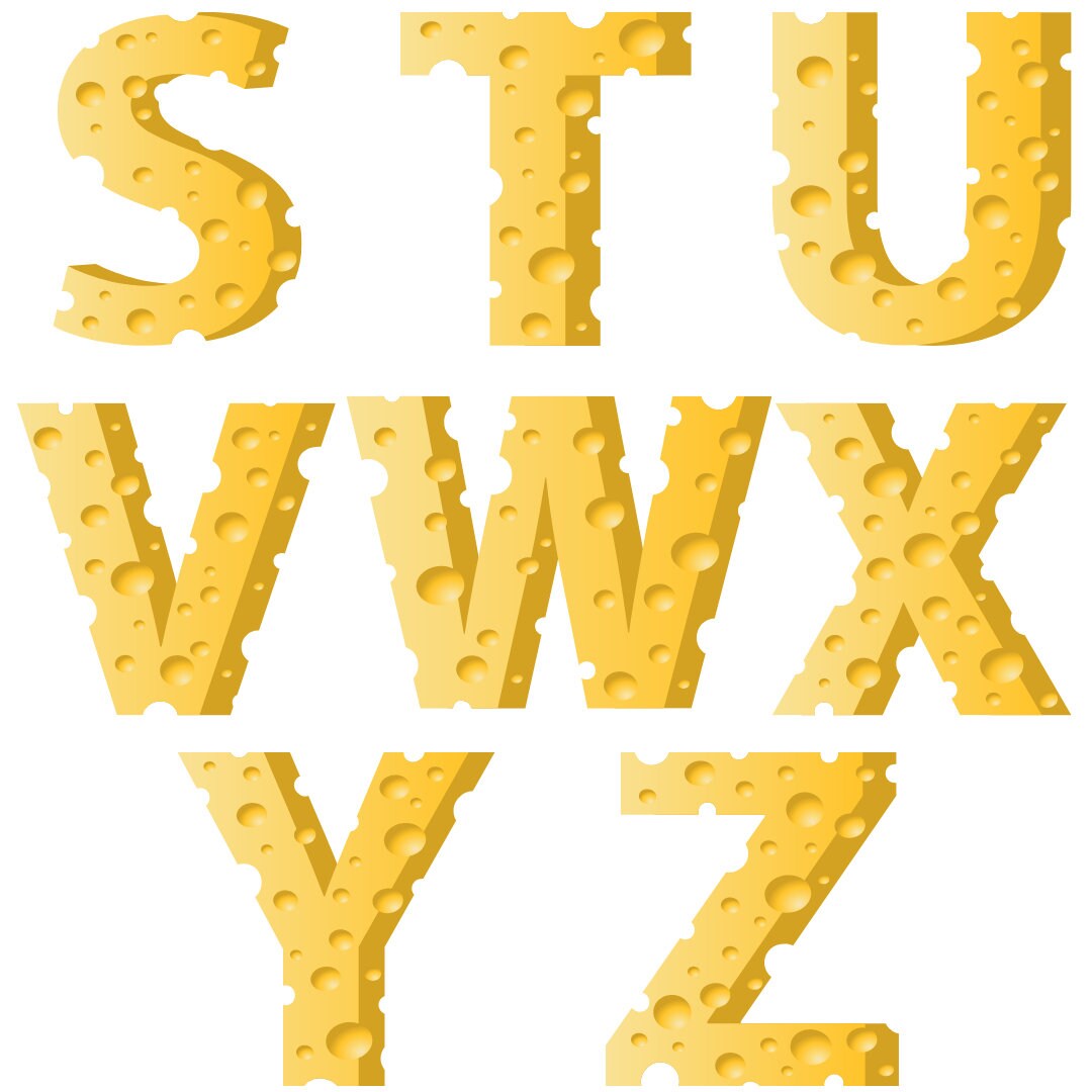 3D Cheese Typography Clipart Letters & Numbers SVG PNG Files, Doodle ...