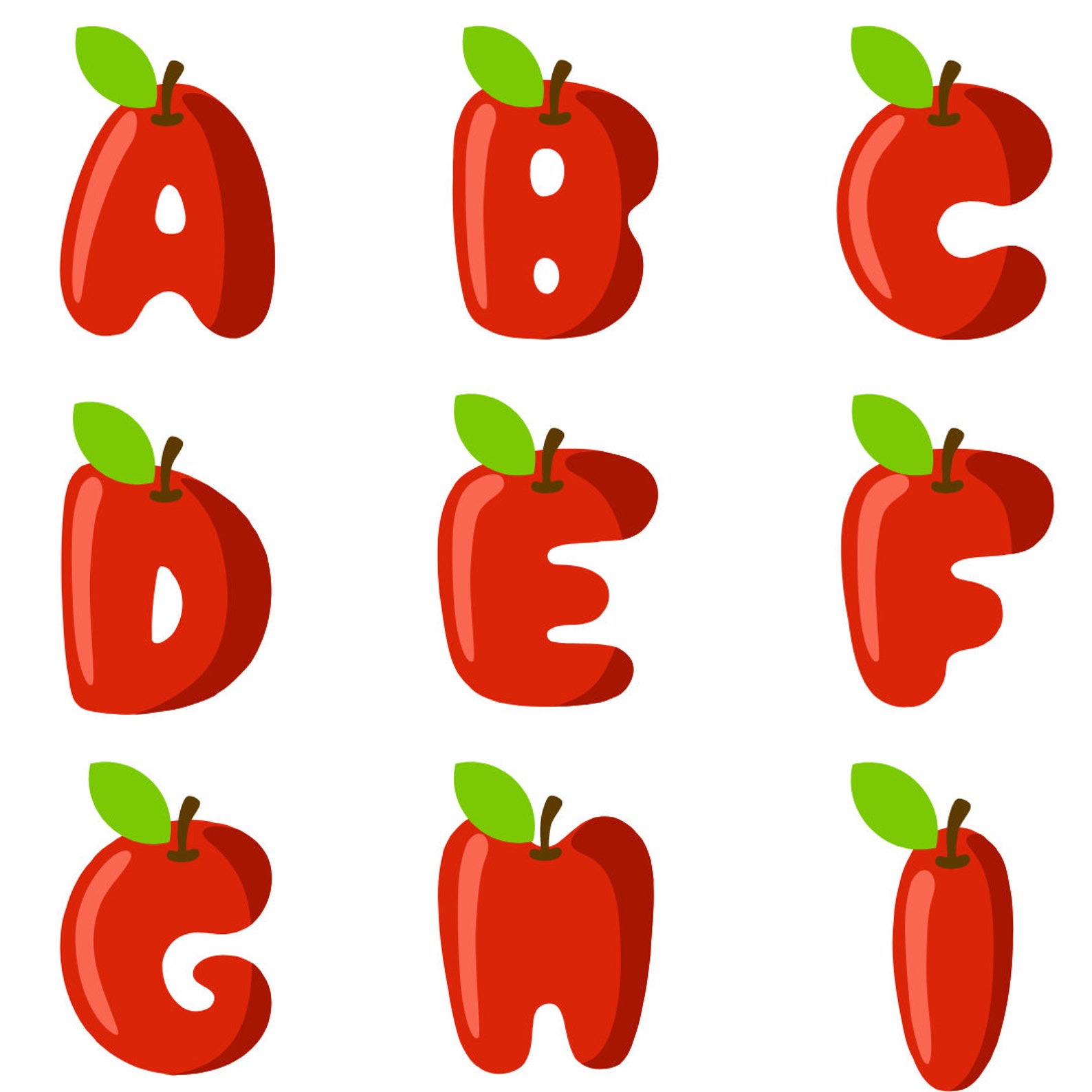 Apple Letters Font PNG SVG, Fruits Letters, 3D Cute Playful Letters ...