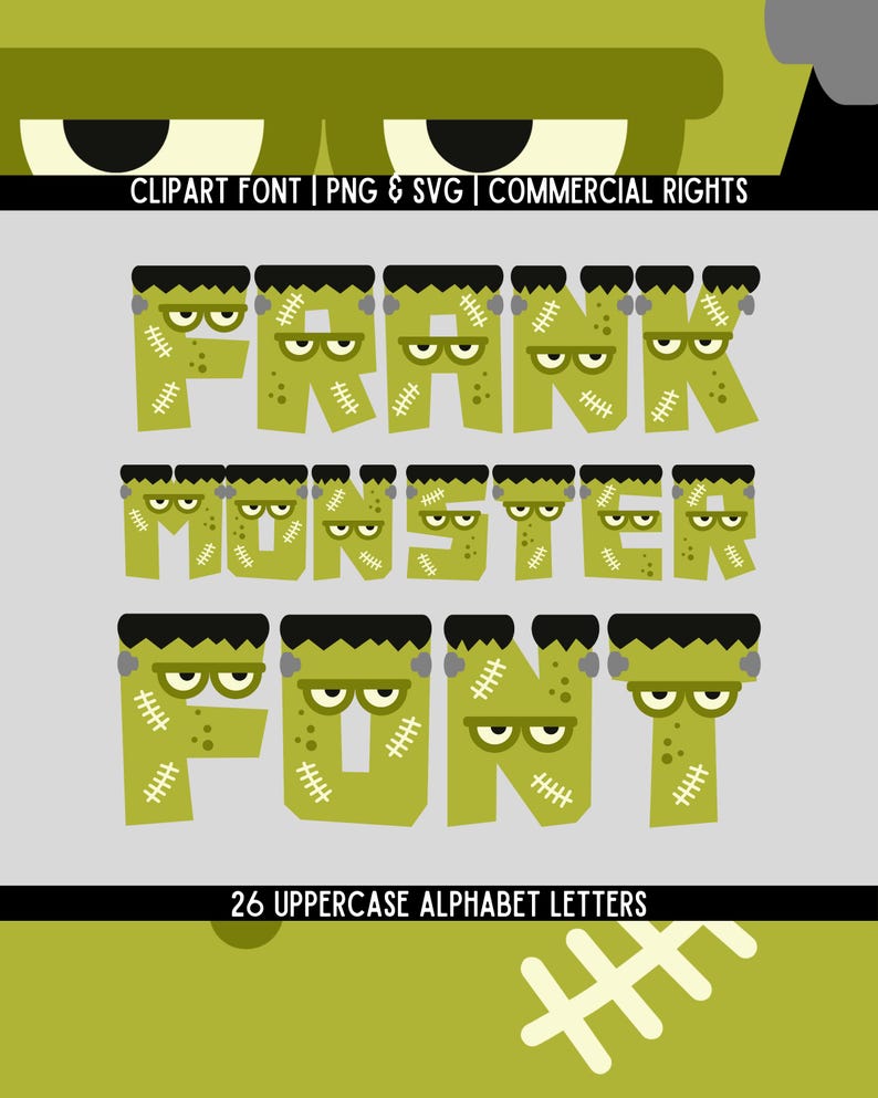 Frankenstein Monster Alphabet Letters: Spooky Halloween Horror Font ...