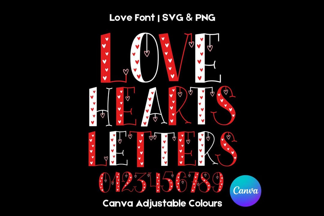 Hearts Love Font SVG PNG Letters, Red Alphabet, Doodle Letters ...