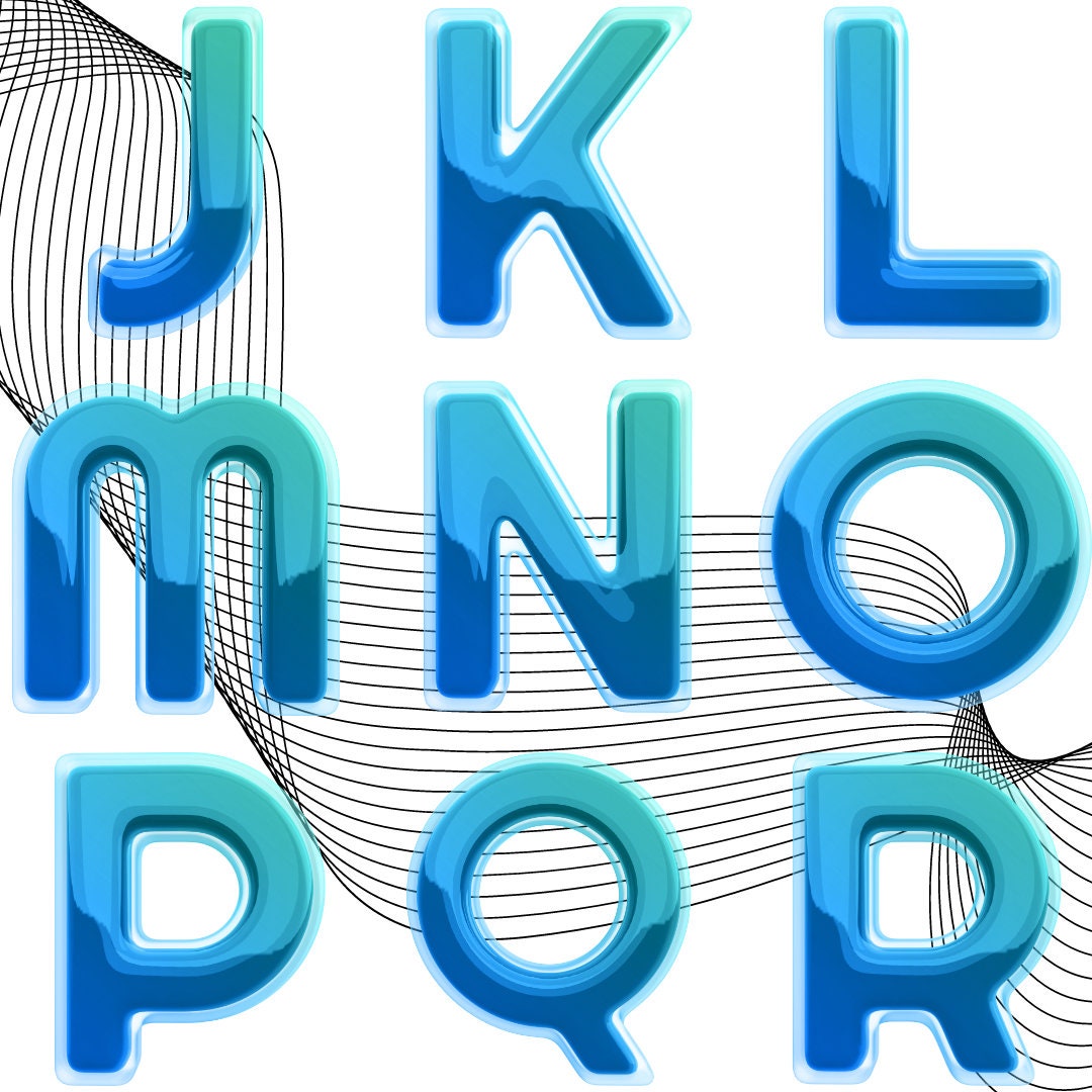 3D Blue Green Gradient Letters SVG PNG, Elegant Font, Modern Alphabet ...