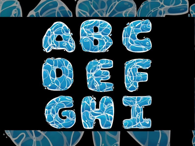 3D Water Letters Font PNG Svg,licuid, 3D Water Letters Bundle for ...