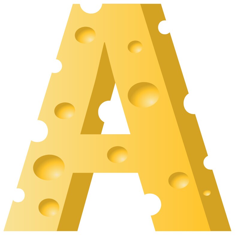 3D Cheese Typography Clipart Letters & Numbers SVG PNG Files, Doodle ...