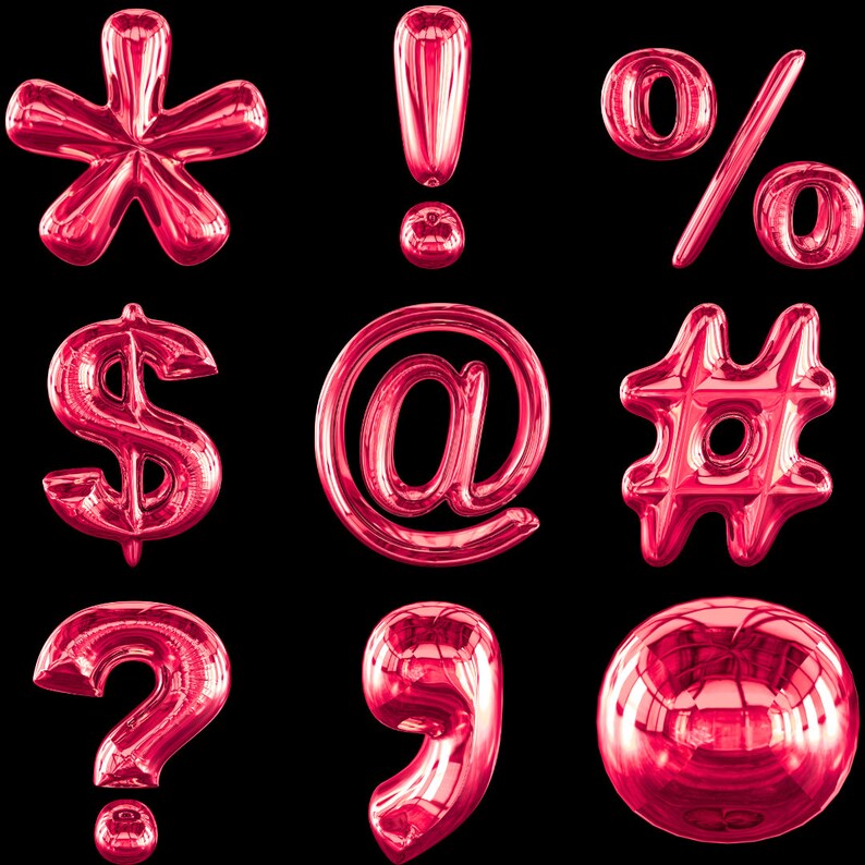 3D Bubble Letters Red Chrome Font PNG SVG, Chrome Bubbly Letter, Foil ...