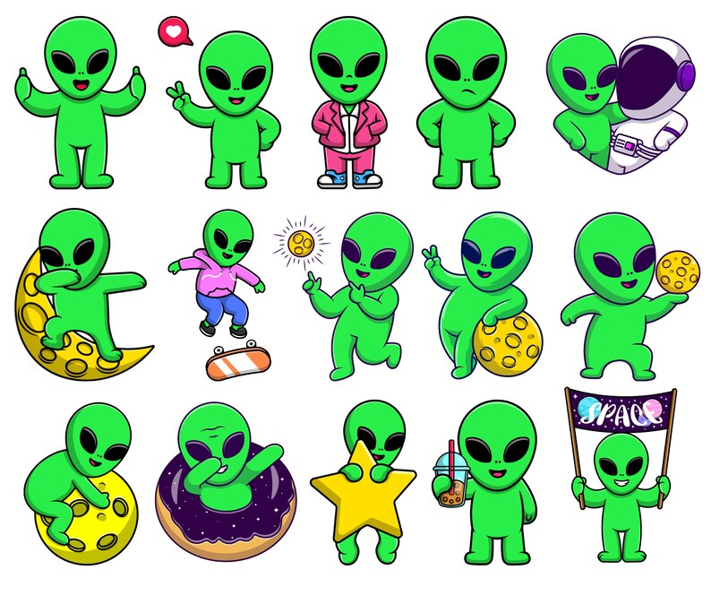 62 Cute Alien Clipart Bundle SVG PNG JPG Icons Kawaii Alien Baby Alien ...