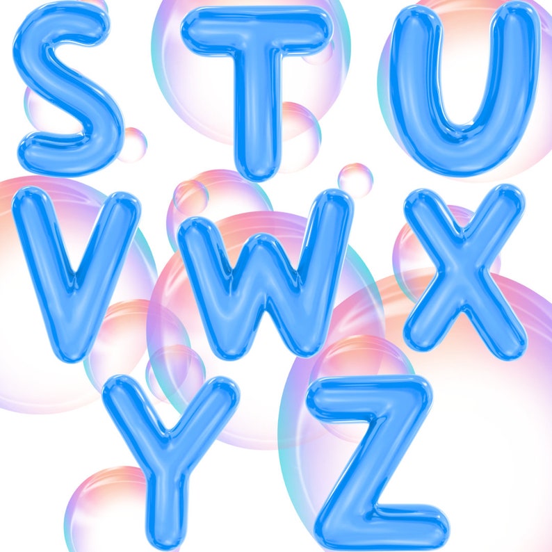 3D Bubble Letters Blue Font PNG SVG, Blue Bubbly Letter, Summer Cute ...
