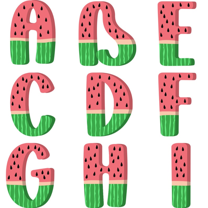 Watermelon Letters Font PNG SVG, Summer Letters, 3D Summer Cute Playful ...